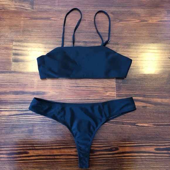 Swim | Nwot Bandeau Extreme Cheeky Black Bikini | Poshmark